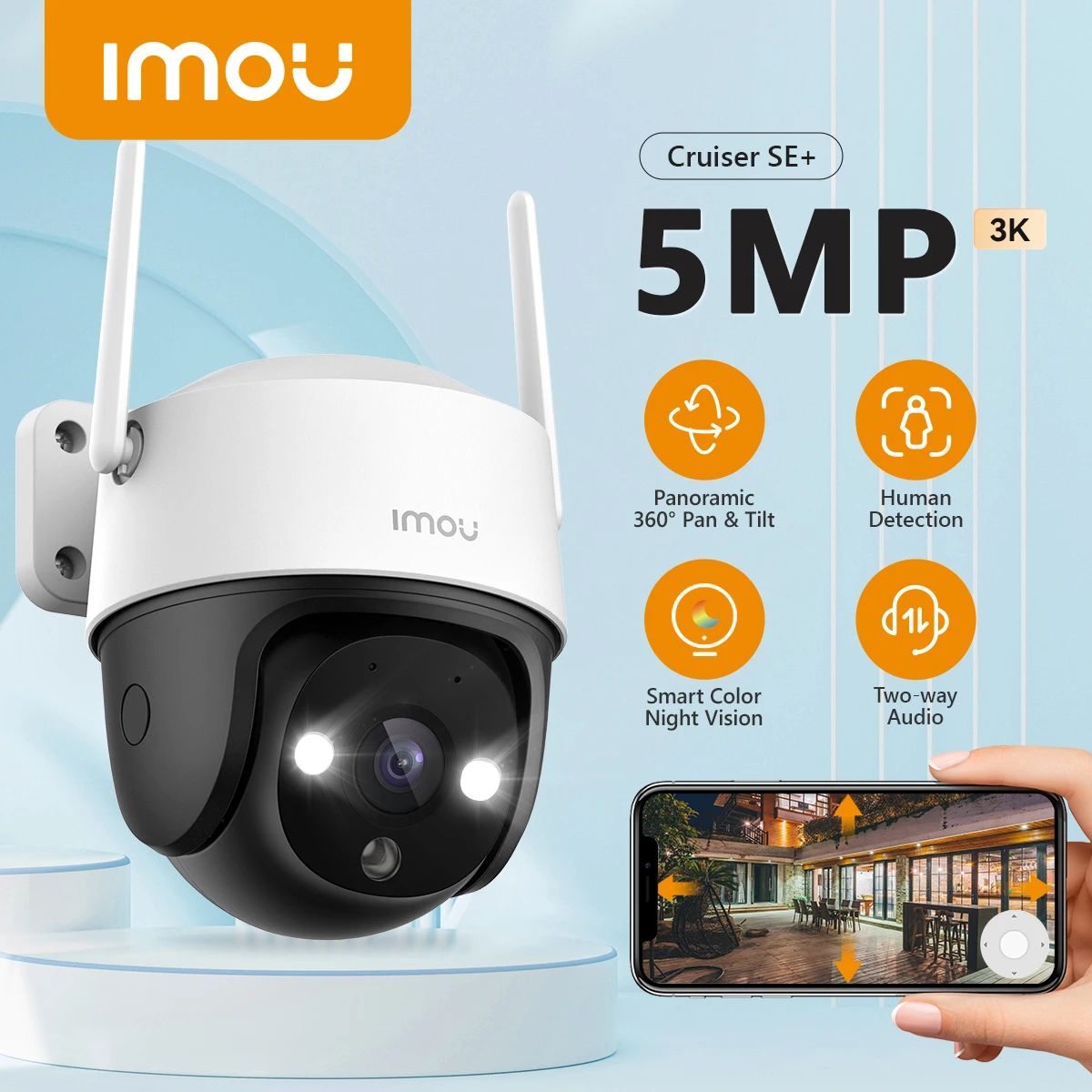IMOU Cruiser SE+ 5MP 3K Full Color WiFi Camera Dual Antenna IP66 ...